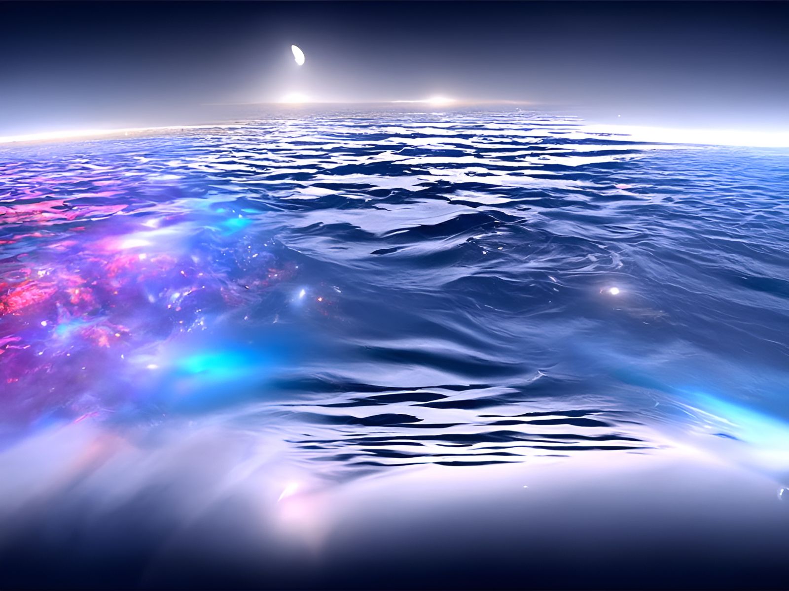 beautiful landscape photograph of an ocean in space; impressionism ...