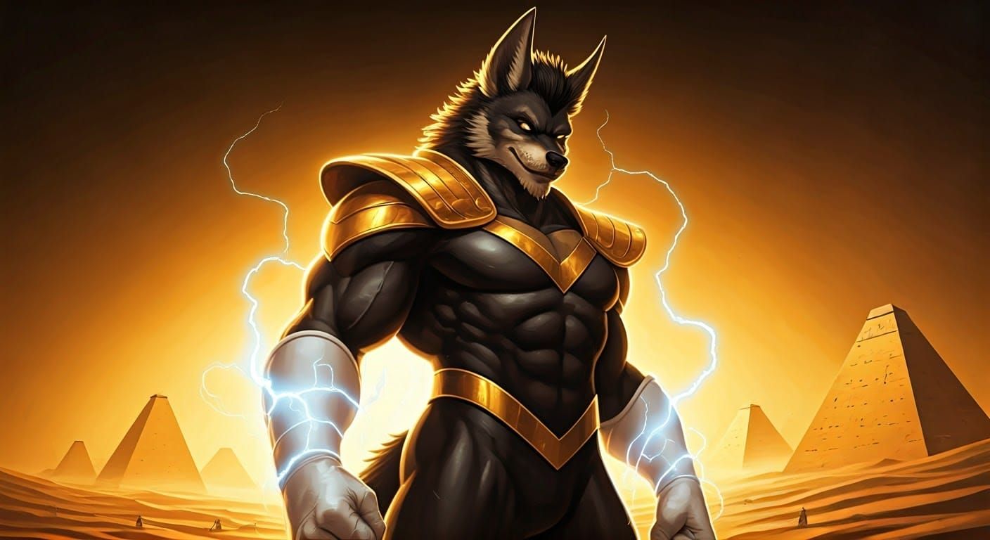 Gold Jackal Ranger Amasses Power - Powerful Male Anthro Jack...