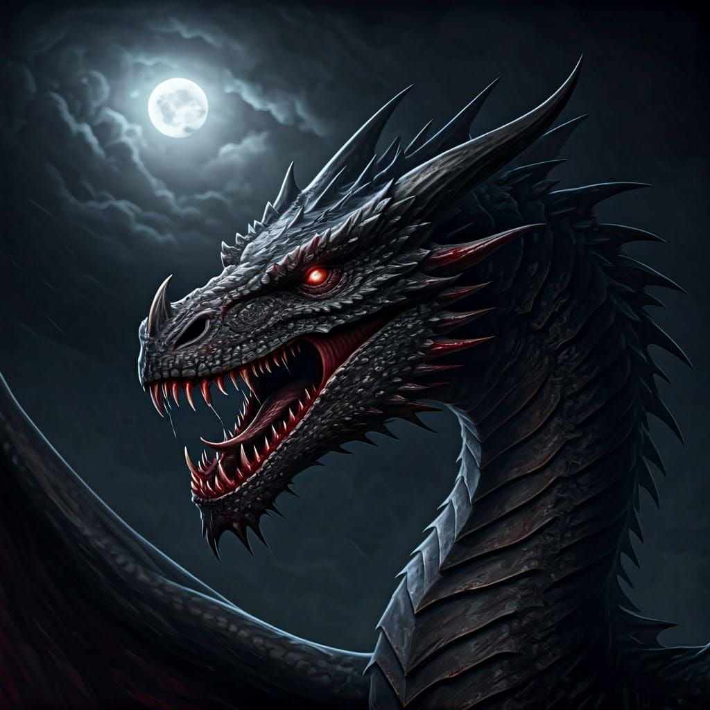 Night Hunger - Dark Gothic Dragon in Moonlit Night