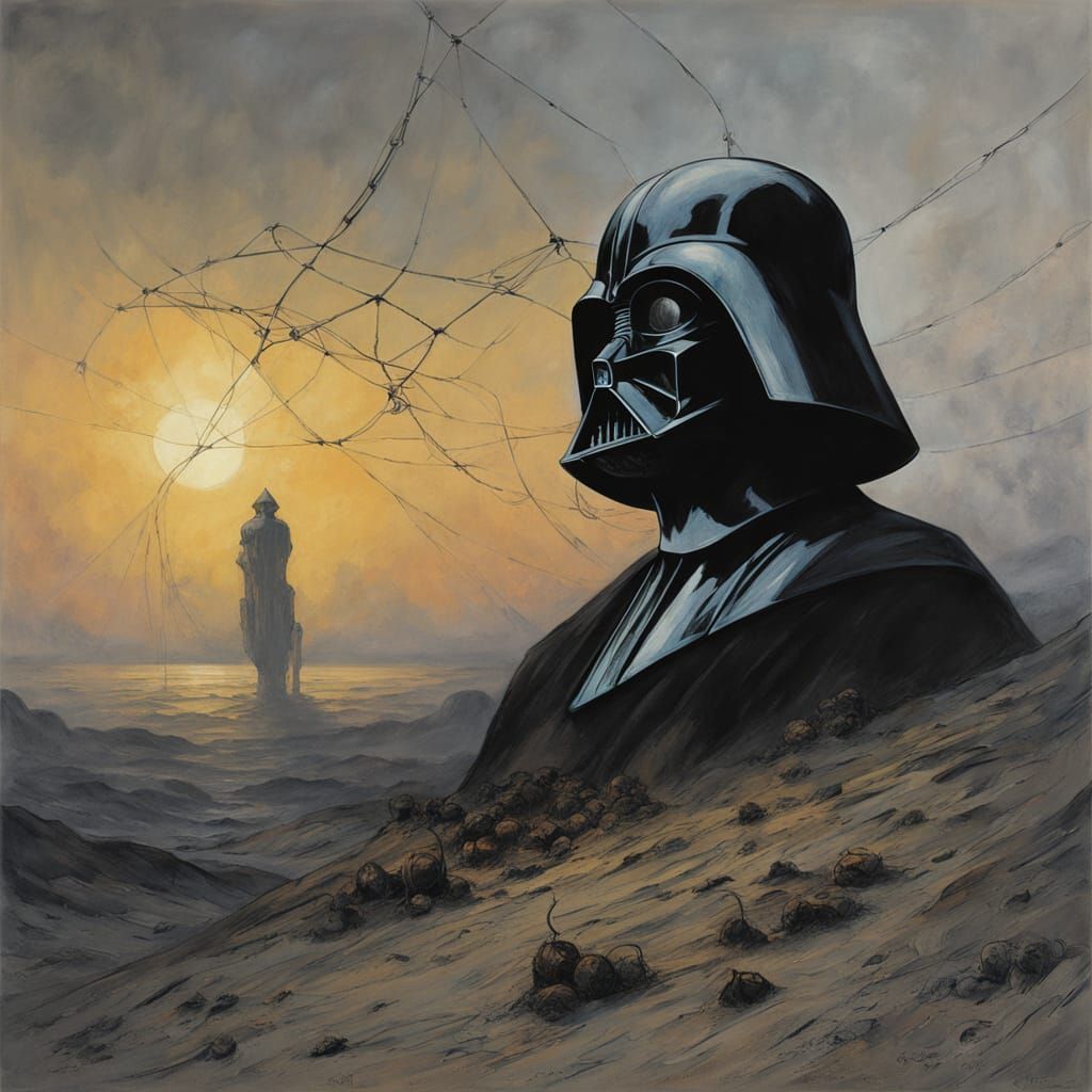 Ominous Darth Vader Confronts the Desolate Subcons... - AI Art