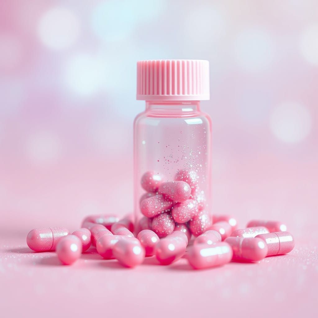 Pastel Pink Medicine Bottle in Sparkling Light - AI Art