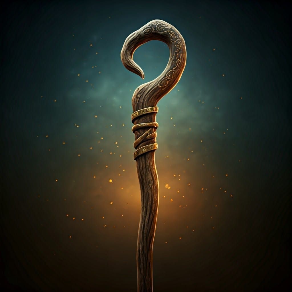 Gnarled Wooden Staff with Brass Bands