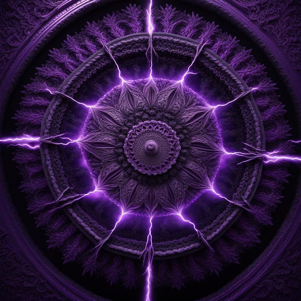 Lightning strikes, mandala, purple and black, intricate details, HDR ...