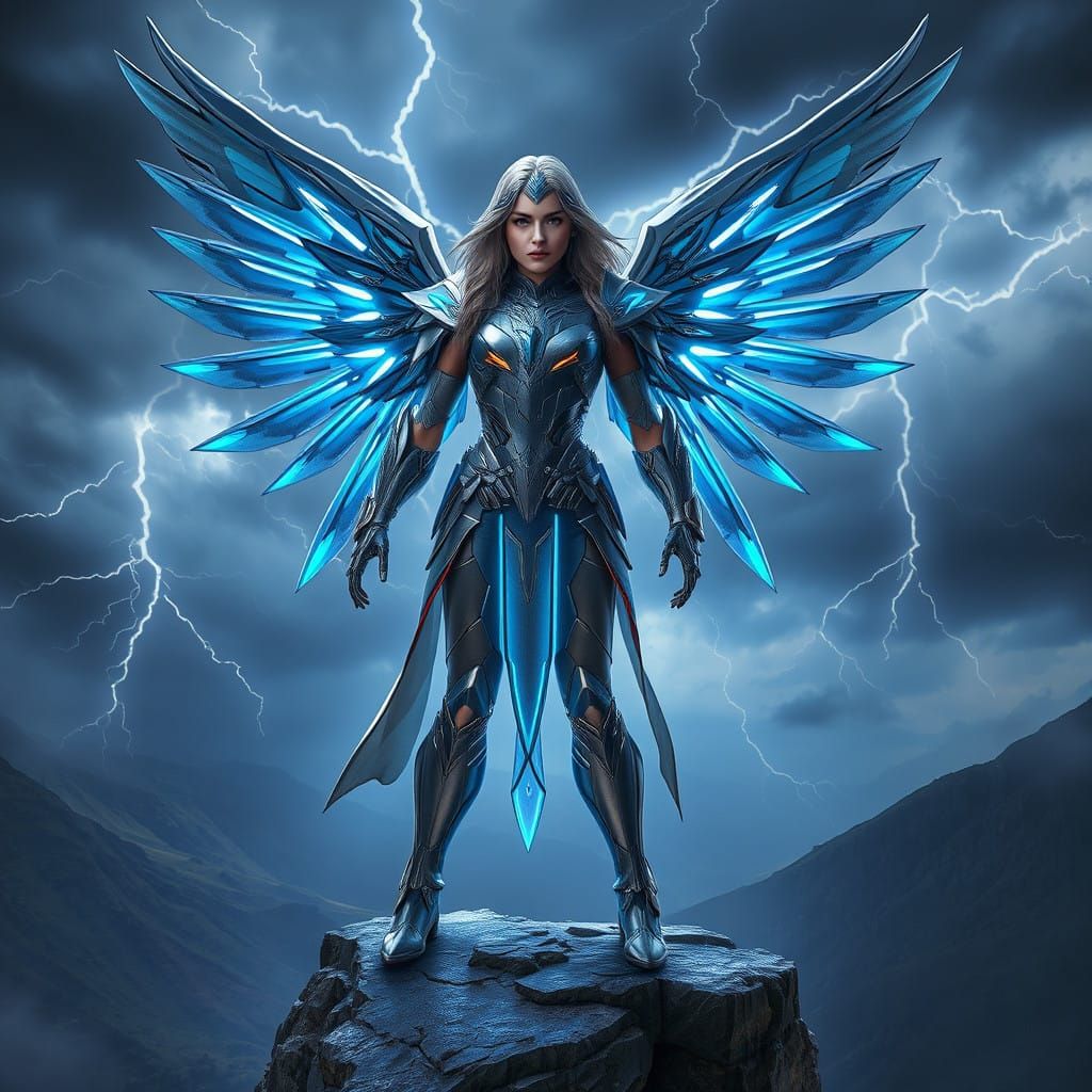 Techno-Angel in Celestial Armor Radiates Power and... - AI Art
