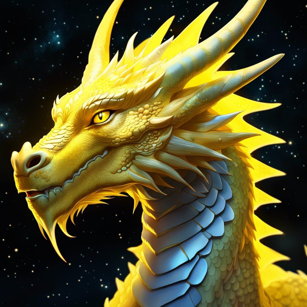 Yellow Dragon - Celestial Dragon Portrait with Yellow Stars