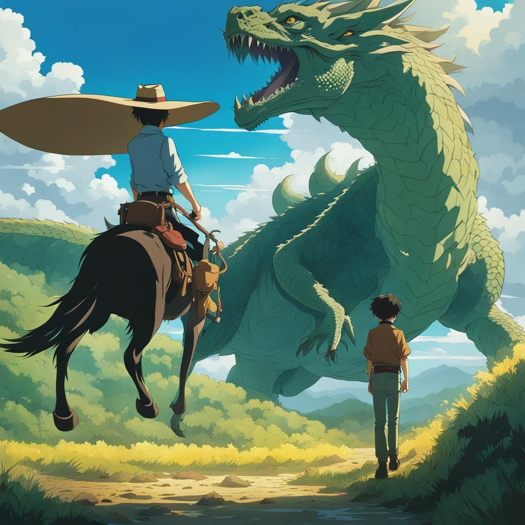 Studio Ghibli Dragon Battle - 2 - AI Generated Artwork - NightCafe Creator