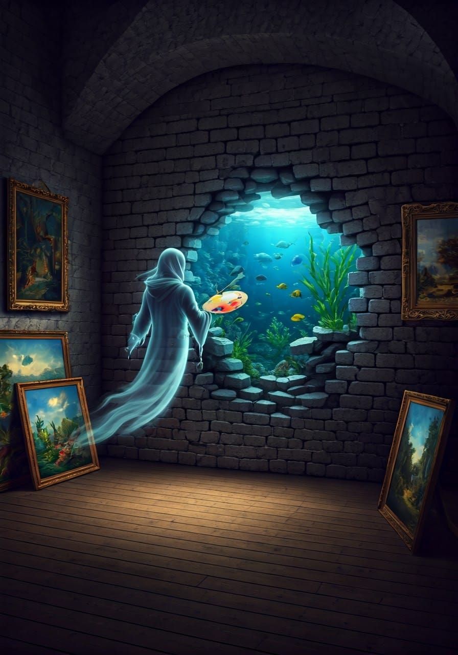 Ethereal Spirit Artist Paints Trompe L'oeil Hole i... - AI Art