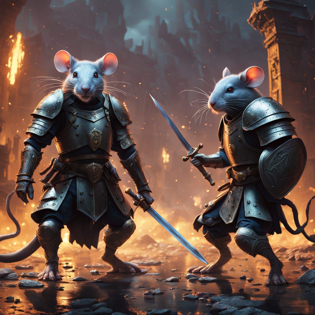 Knightly Mice Engage in Epic Duel Amidst Apocalypt... - AI Art