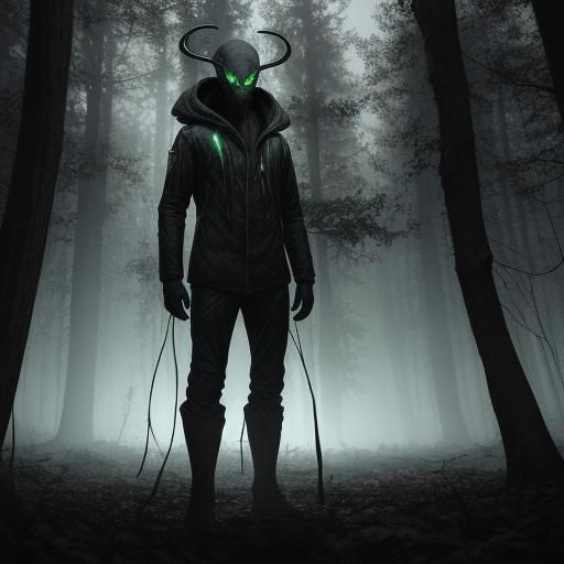 Portrait of 1 man, alien, hunter, evil grin,foaming at mouth, hunter ...