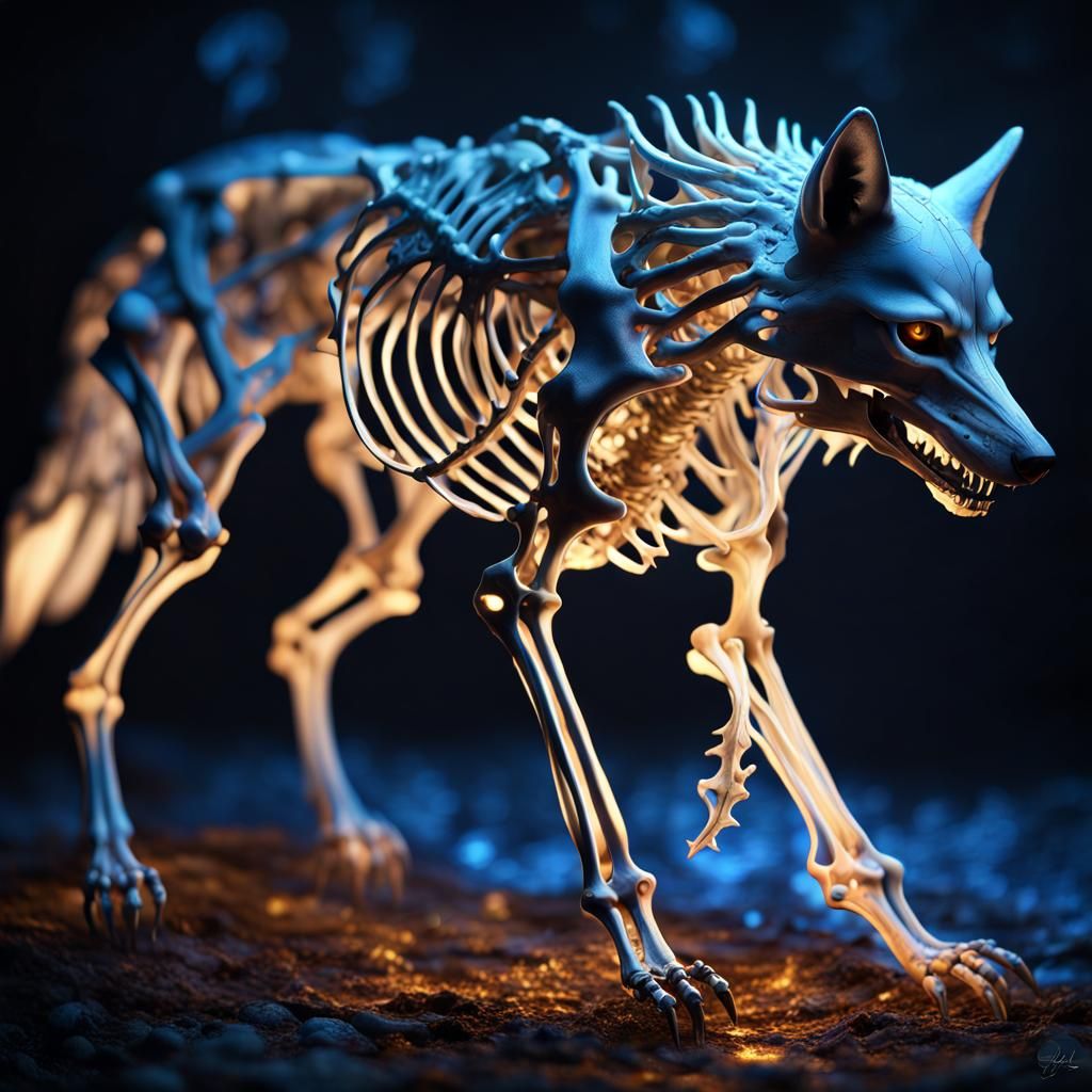 photorealistic final render of an epic full body of a wolf skeleton on ...
