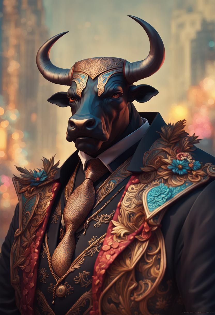 Anthropomorphic Bull wearing a fancy suit No.1 - AI Generated Artwork ...