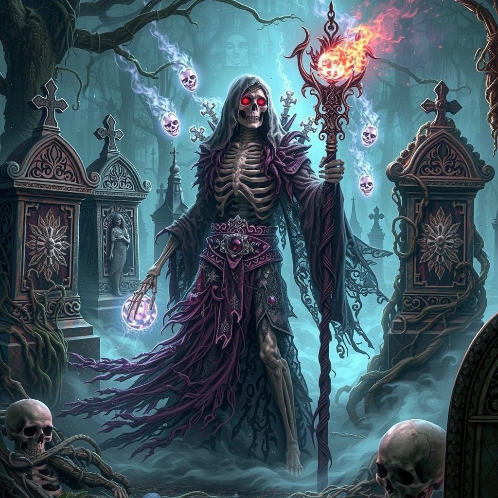 Spectral Skeleton in Neglected Cemetery Landscape - AI Art