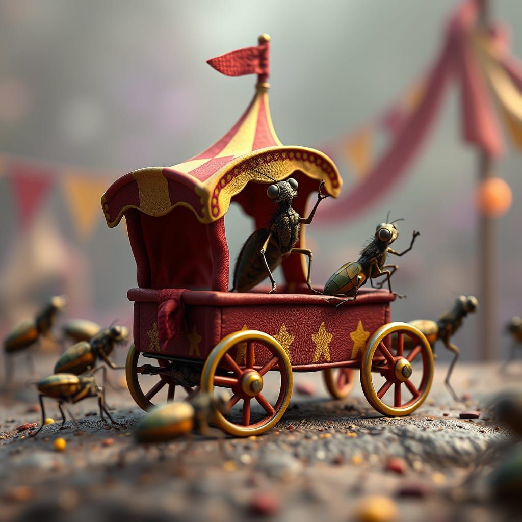 Fleas in a Vibrant Circus, 8K Fantasy Concept Art - AI Art