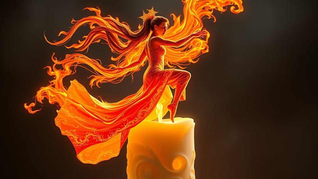 Fire Elemental - Fantastical Fire Dancer in Vibrant, Hyper-R...