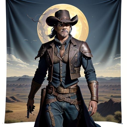 The Word Slinger, he rides the digital frontier, Crafting verses ...