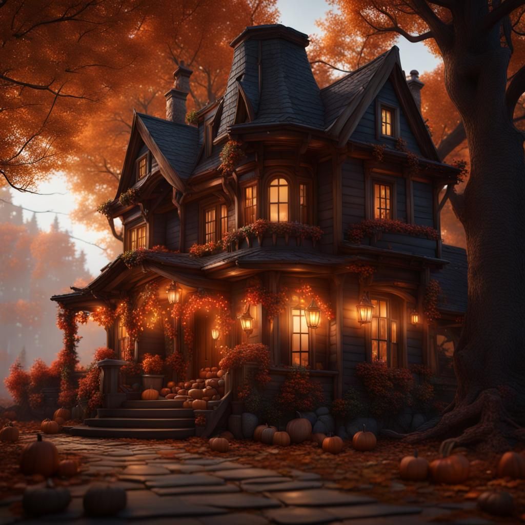 Cozy Fall House - AI Generated Artwork - NightCafe Creator