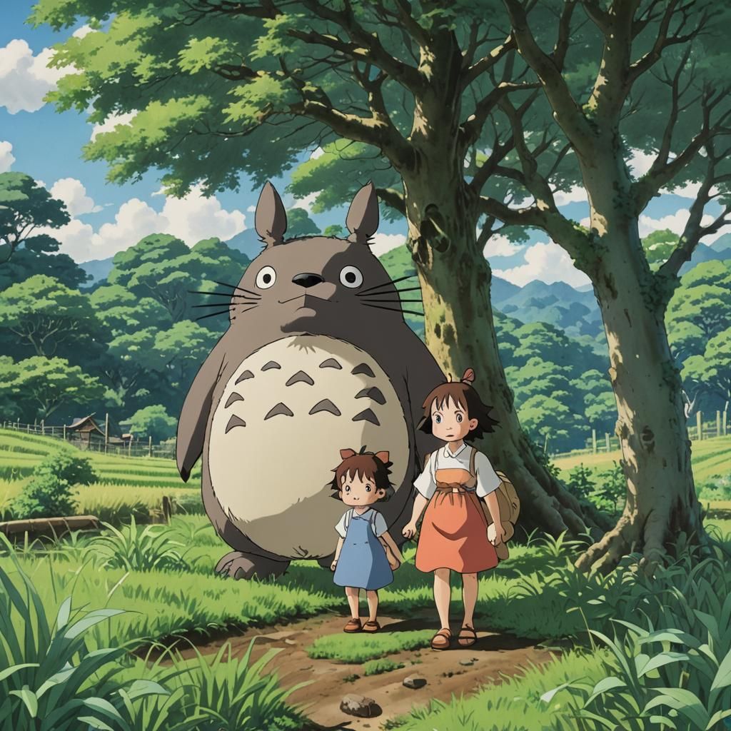 Totoro with Satsuki and Mei in rural Japanese countryside. - AI ...