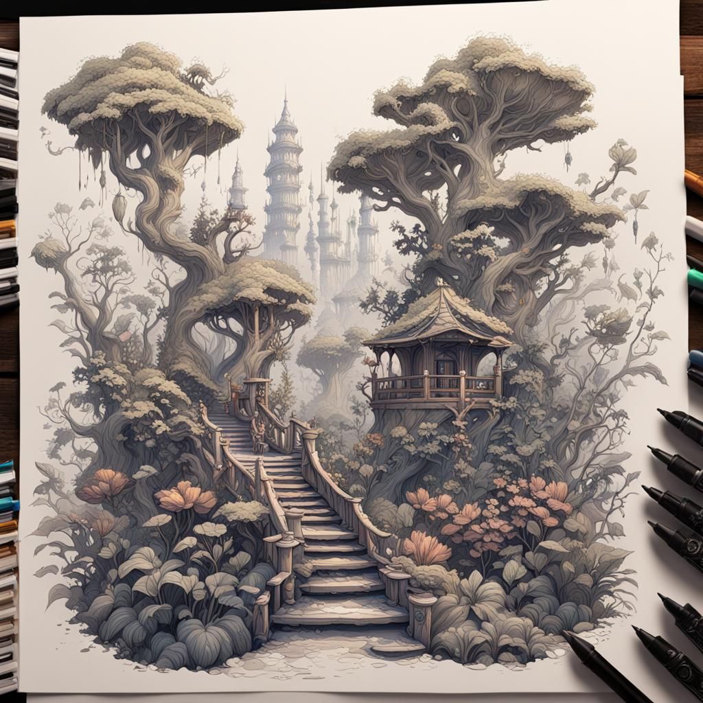 Ink castle on the forest! - AI Generated Artwork - NightCafe Creator