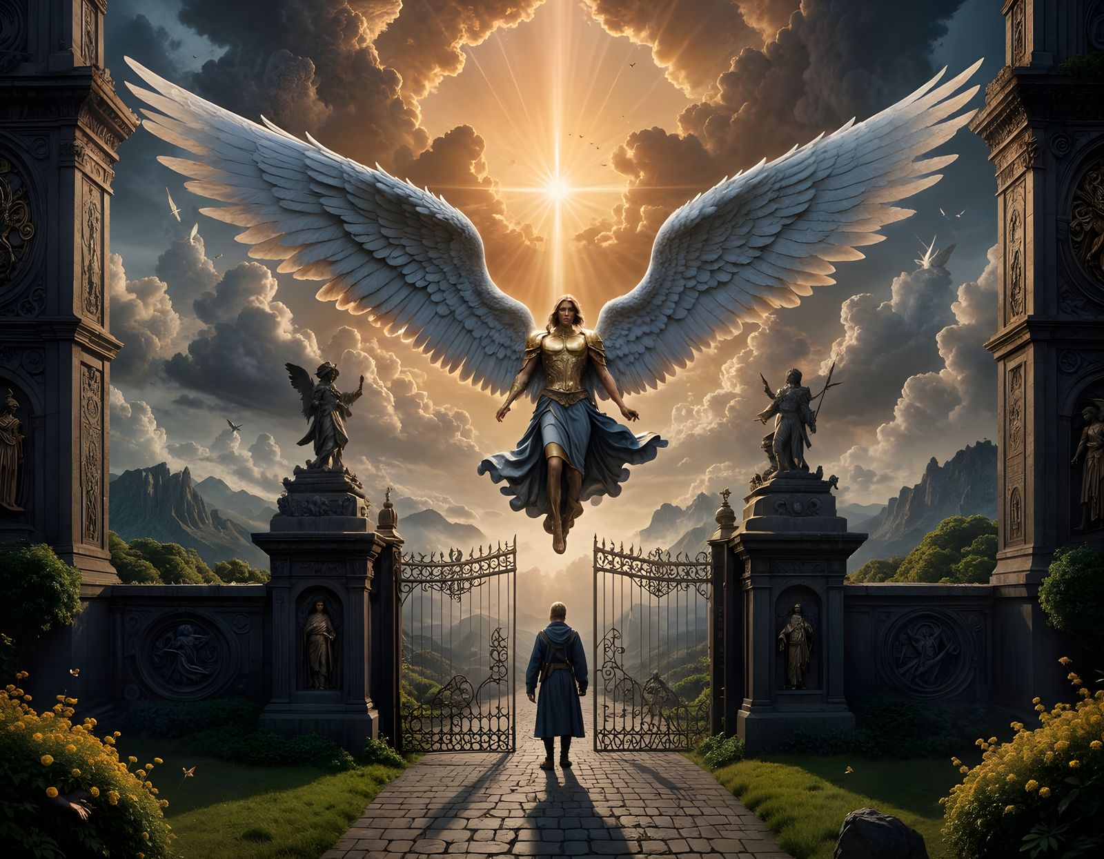 Angel guarding the Gate to Heaven - Angel Standing Vigil at ...