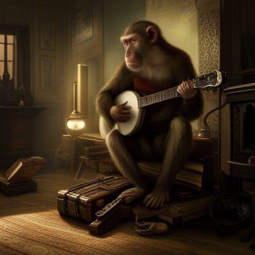 Monkey Playing Banjo - AI Generated Artwork - NightCafe Creator