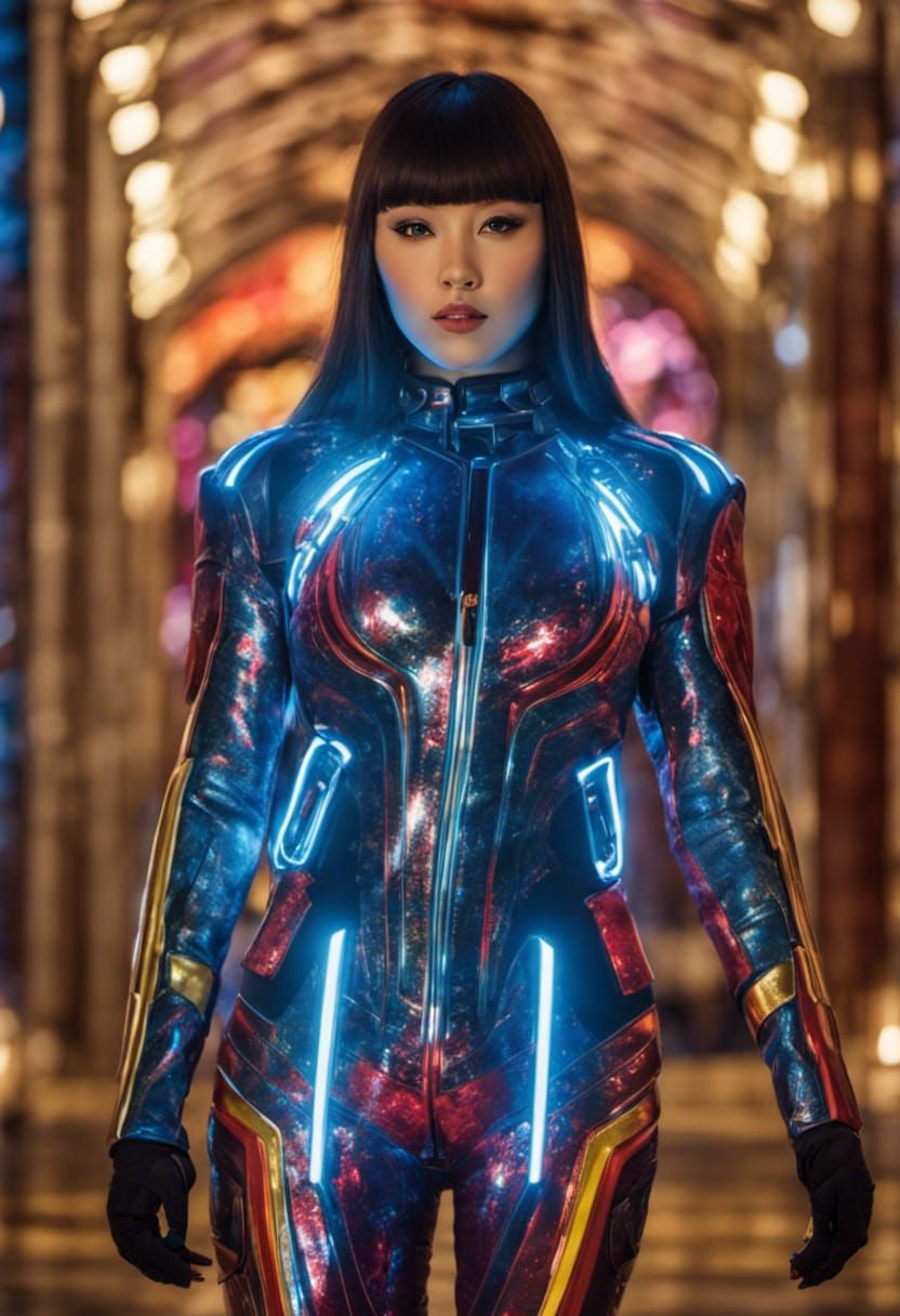 asian blue and purple cyborg - AI Generated Artwork - NightCafe Creator