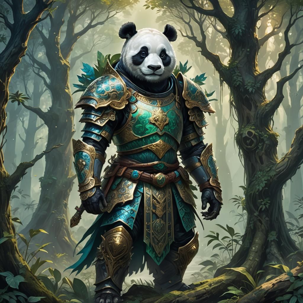 Panda Warrior in Armour - Epic Panda Warrior in Ornate, Irid...