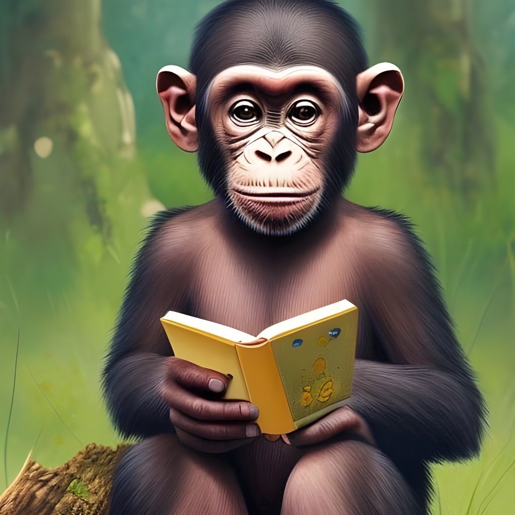 Chimp Reading a Book - AI Generated Artwork - NightCafe Creator