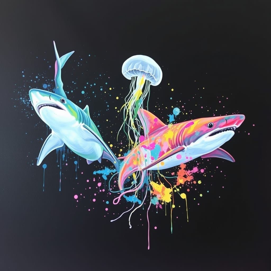 Pastel-Hued Sharks and Jellyfish in Neo-Impression... - AI Art
