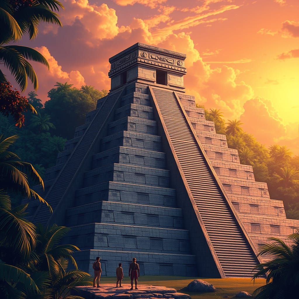 Majestic Mesoamerican Temple Pyramid in Vibrant An... - AI Art