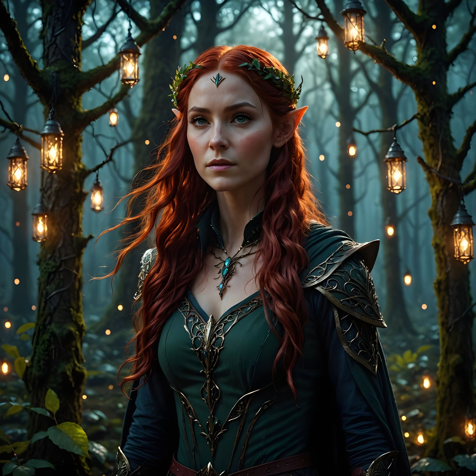 Ethereal Elven Goddess in Luminous Forest Realm - AI Art