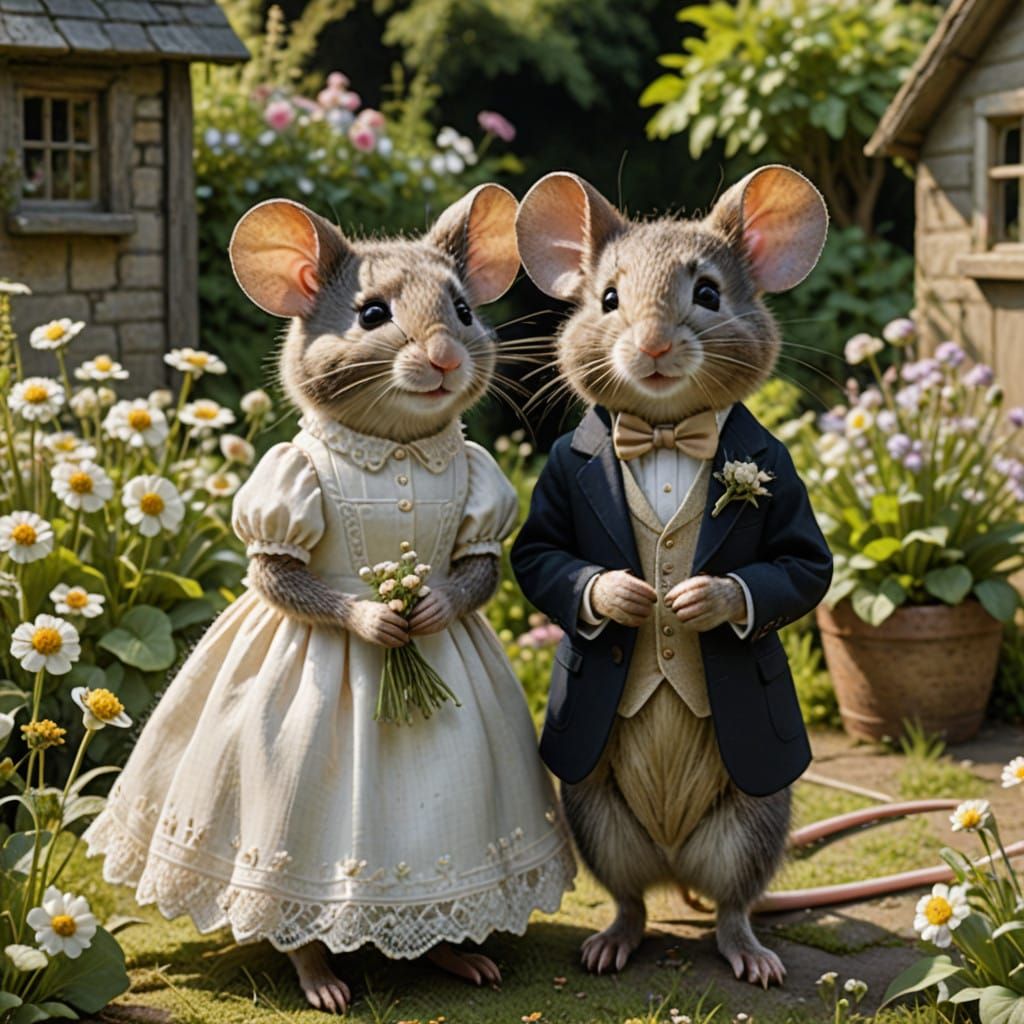 mouse couple in wedding dress and suit