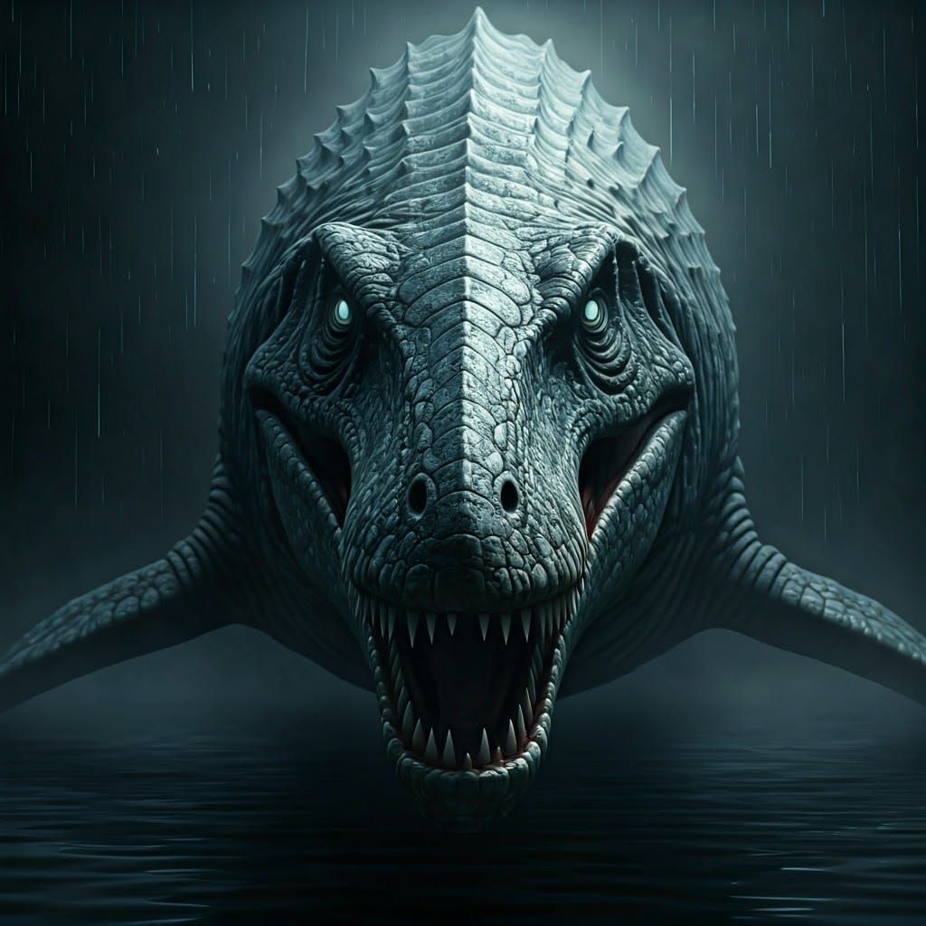 Ethereal Mosasaur Emerges from Primordial Shadows ... - AI Art