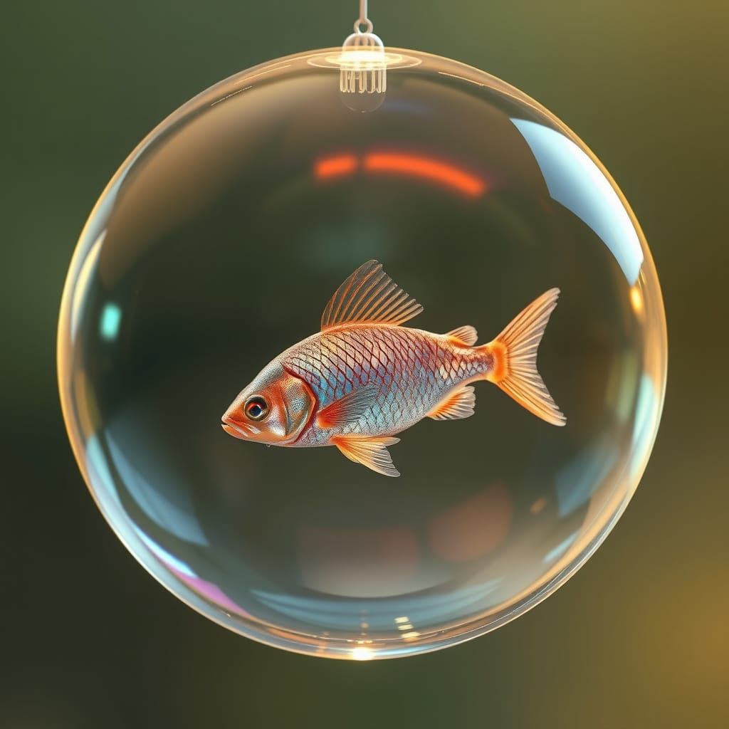 Bubble with a fish inside - Ethereal Bubble Encloses a Shim...