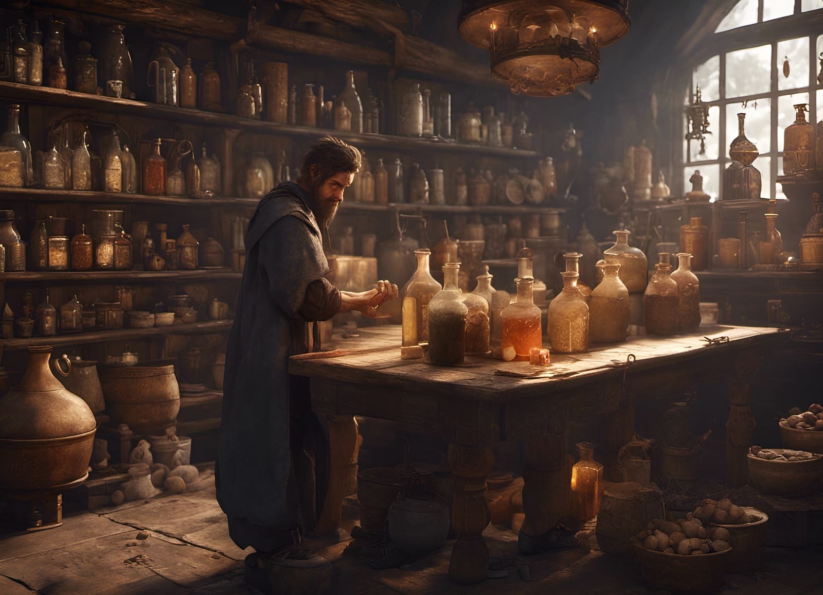 Potion Seller in a Potion Shop - AI Generated Artwork - NightCafe Creator