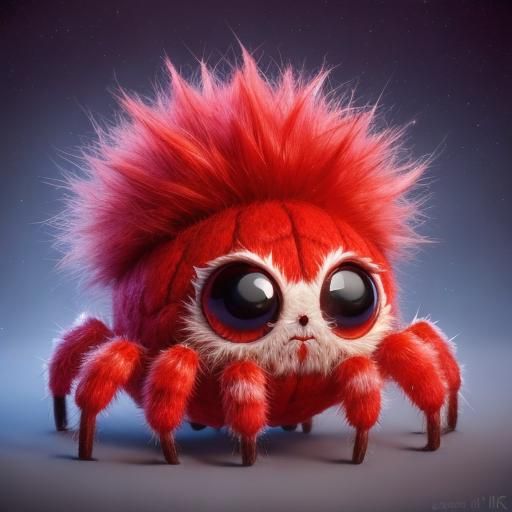 Adorable Knitted Red Spider with Mohawk - AI Art