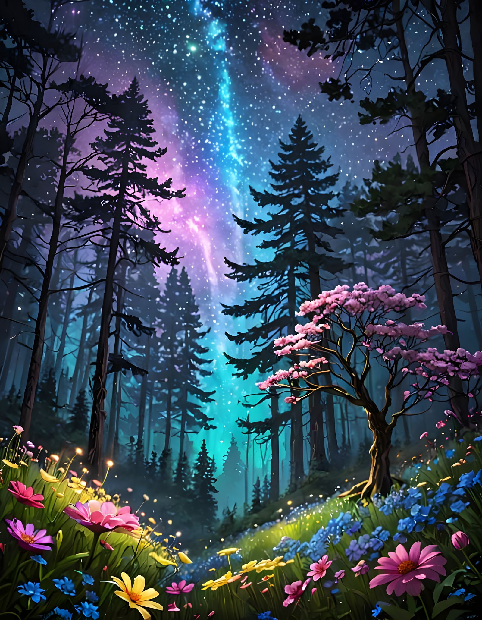 Deep Dream - Glowing UFO Beaming Flowers in High-Fantasy Sty...