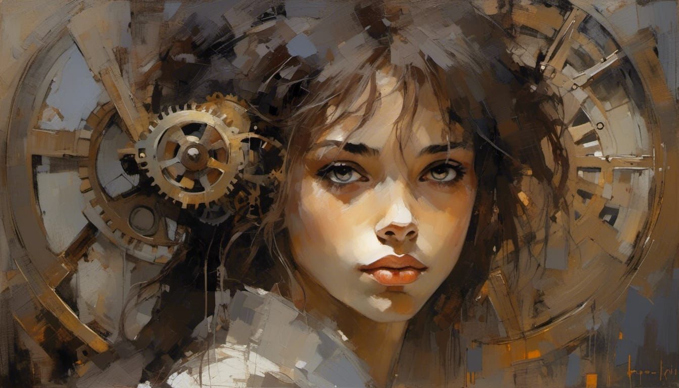 Young Woman with Gears - AI Generated Artwork - NightCafe Creator