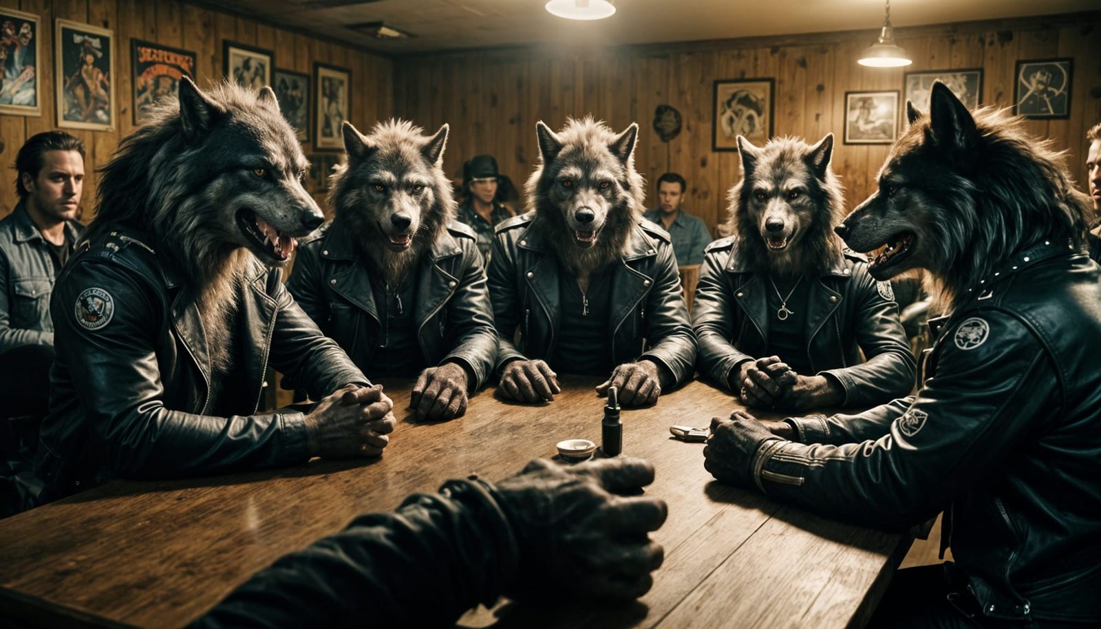 Werewolf Bikers in Cinematic Motorcycle Club Meeti... - AI Art