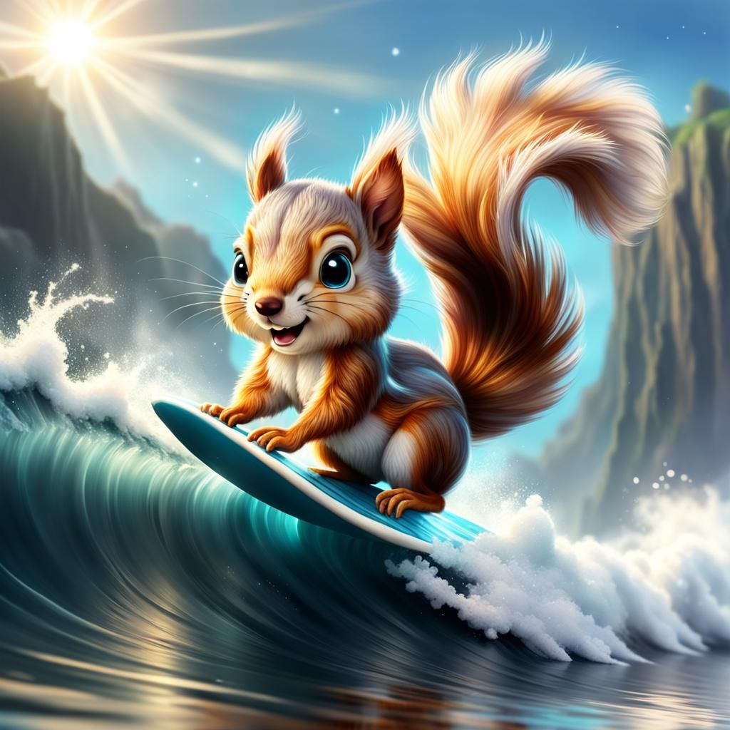 cute chibi squirrel surfing - AI Generated Artwork - NightCafe Creator