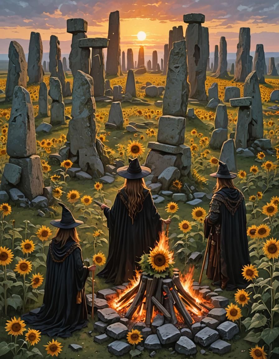 Litha summer-solstice sunrise sunflower bonfire beautiful witch ...