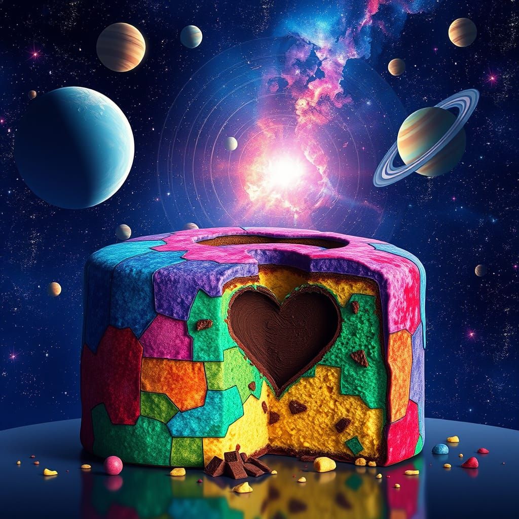 Vibrant Cosmic Cake in a Starry Galaxy Scene - AI Art