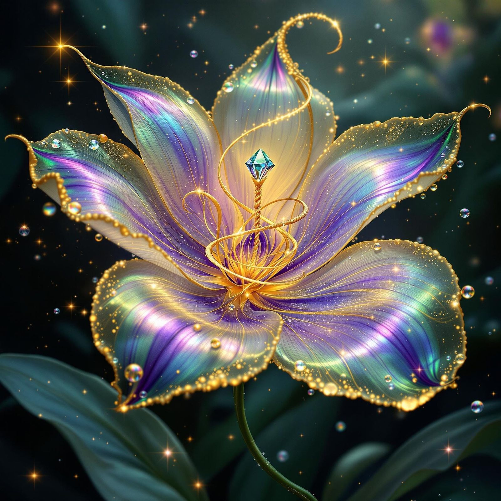 Photo of a mystical flower. From a heart of swirling violet, thin as ...