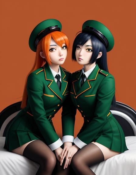 Twin Kemono Sisters Kiss in Manga Style - AI Art