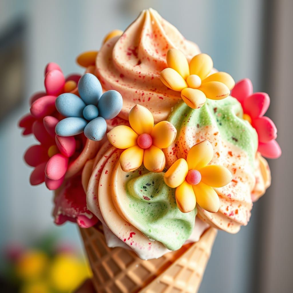 Vibrant Italian Gelato Cones with Flower-Shaped Tr... - AI Art