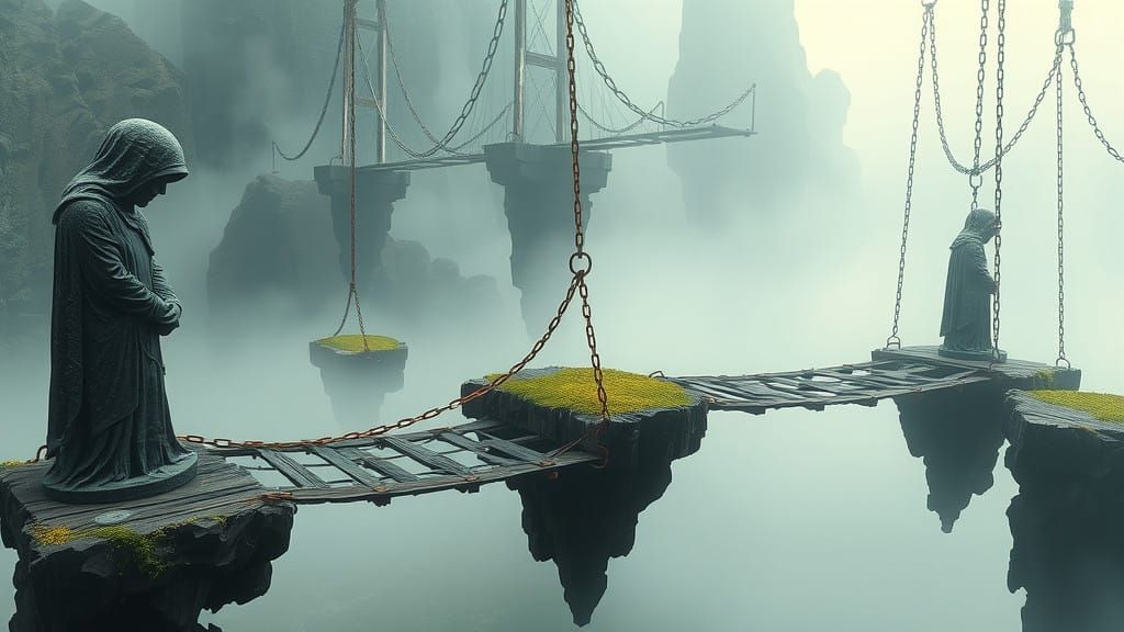 Mystical Abyss with Watchful Figures in Ethereal L... - AI Art