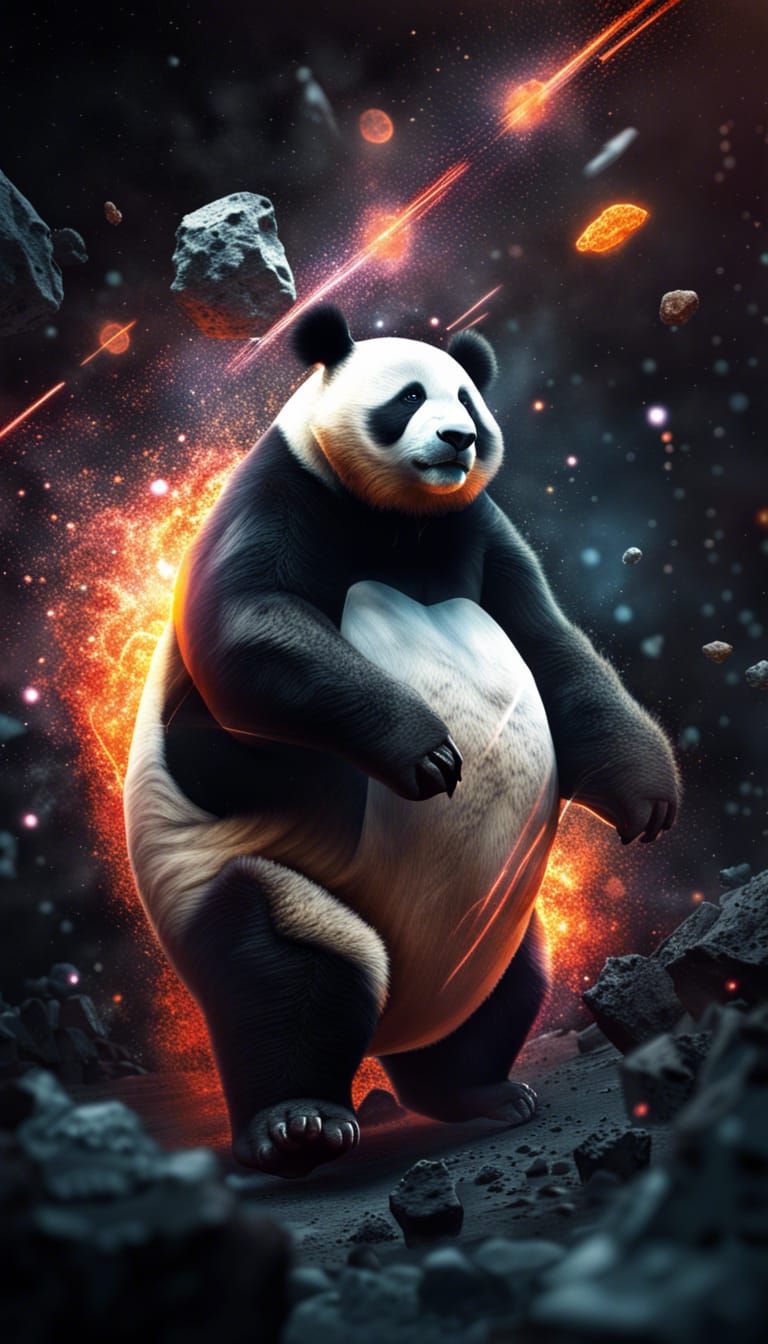 A Magical Obese Panda, in volcanic hyperspace, with 3D asteroids ...