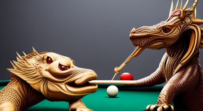 Idris the dragon playing snooker with Tutankhamun - AI Generated ...