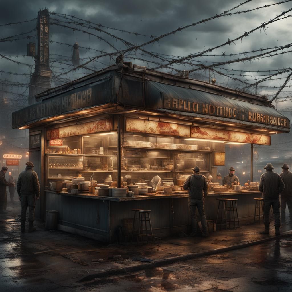 A busy Nothing Burger stand surrounded by barbed wire and run by a ...