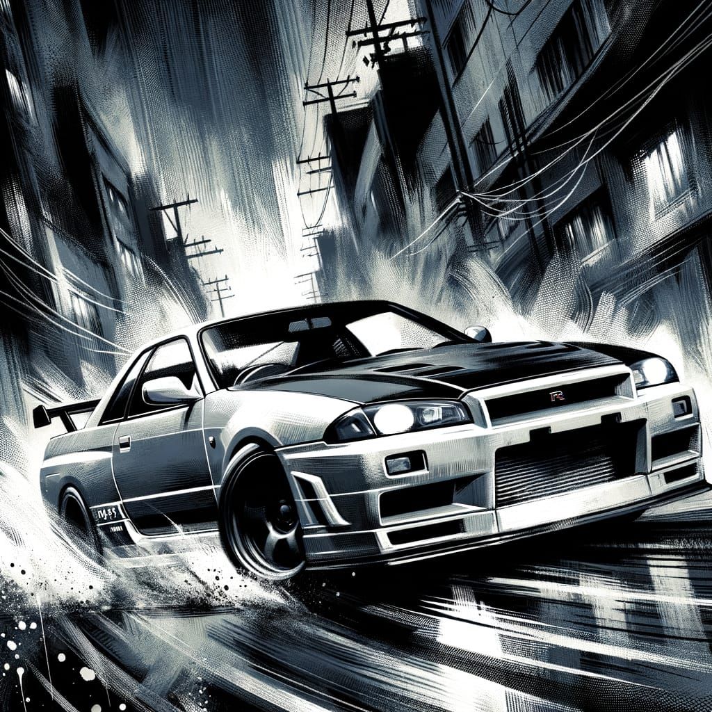Initial D Nissan Skyline GT-R R32 Drifting around the corner. Full ...