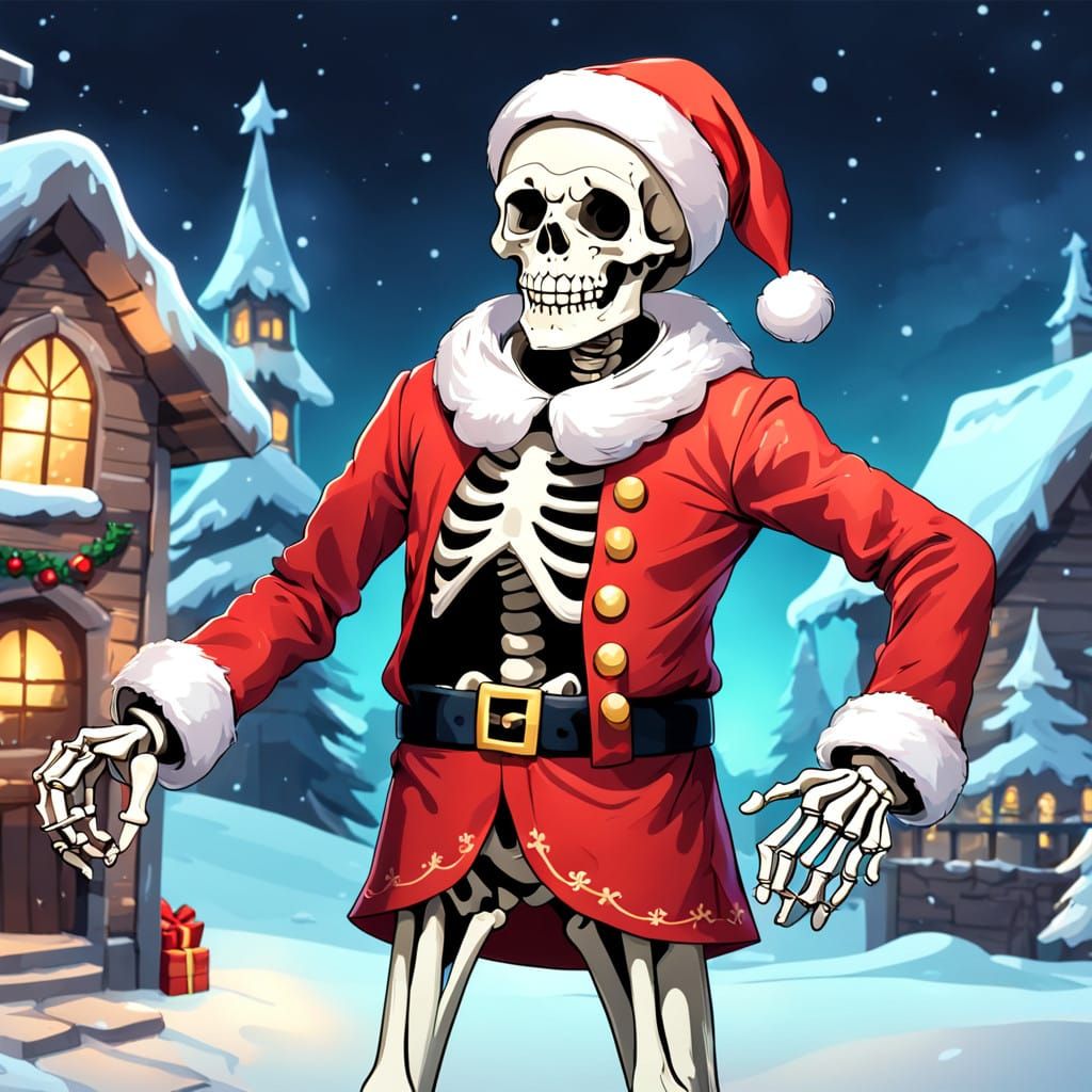 Jolly Skeleton in Santa Attire - AI Art